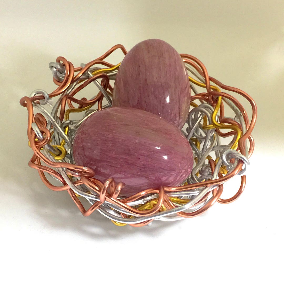 Mixed Metal Wire Bird Nest With Rhodochrosite Eggs - Etsy