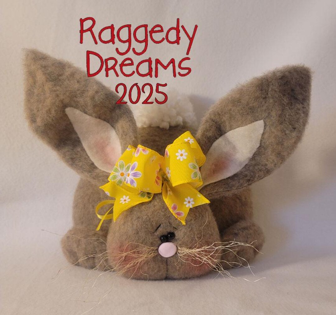Handmade - Raggedy Easter Bunny Rabbit Doll - Grey Plush Felt - Wool ...