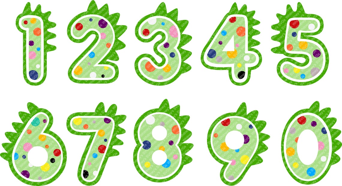Dinosaur Number Collection Multi Color Numbers 0-9 SVG DXF | Etsy