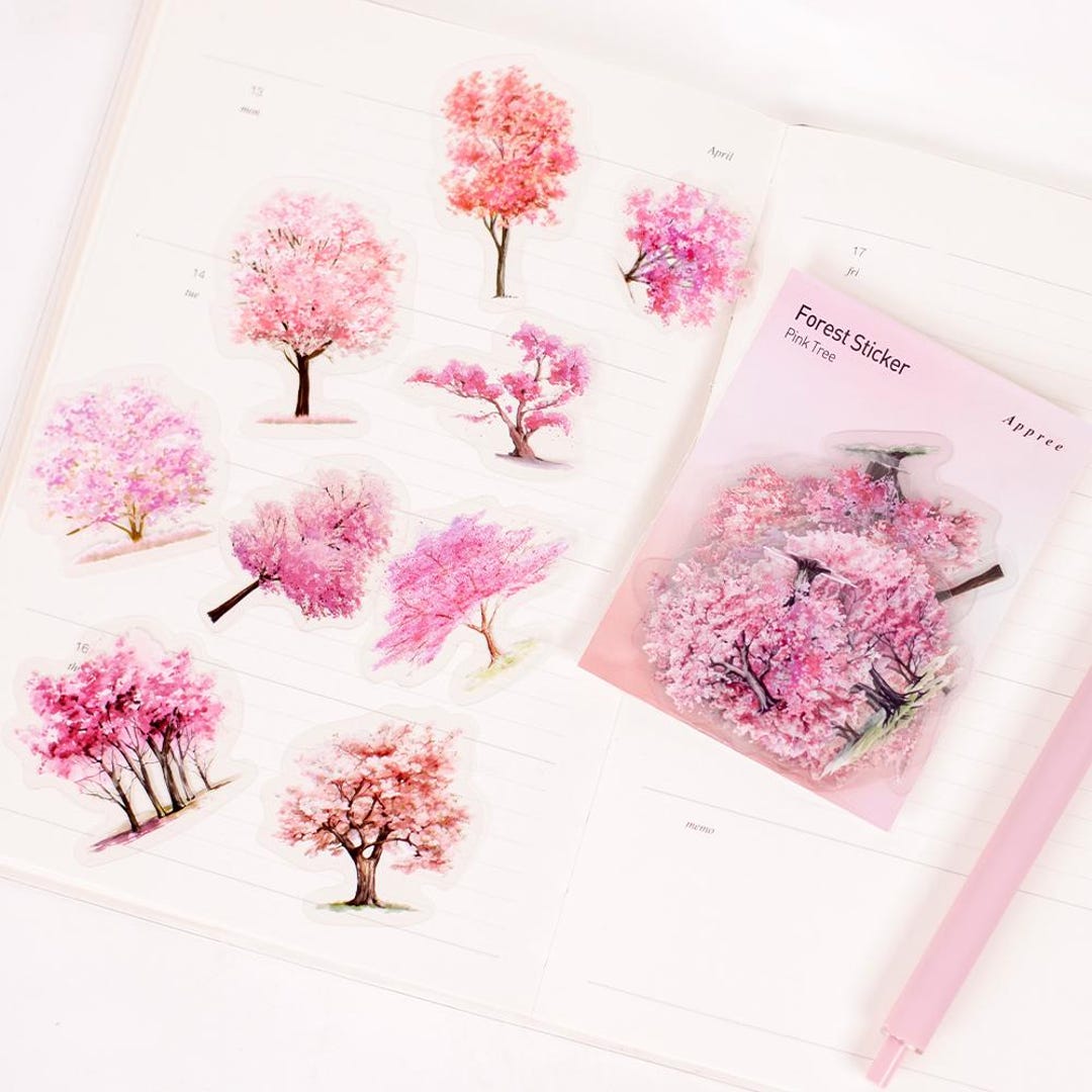 Forest Stickers, Pink Trees Vibrant PET Stickers by Korean Appree for ...