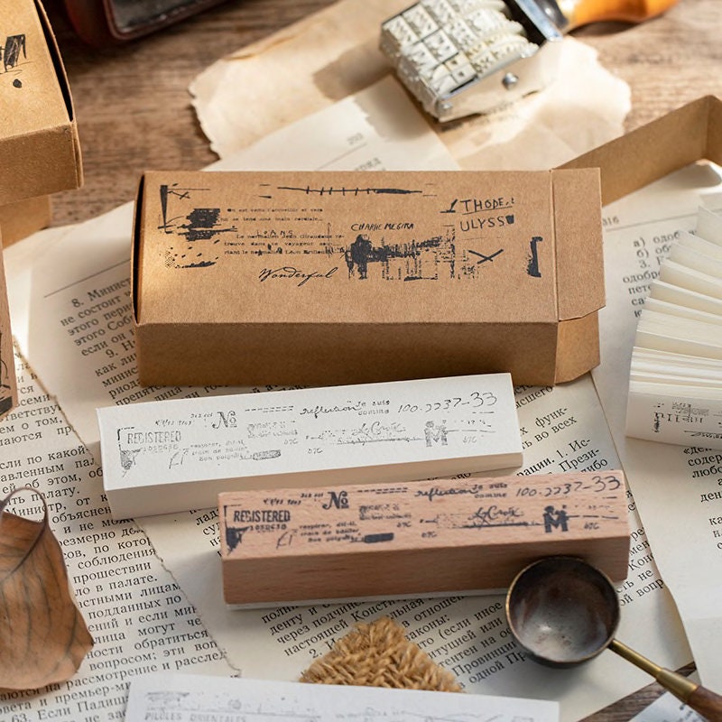 Distressed Collage Rubber Stamps Wood Mounted Vintage Style | Etsy