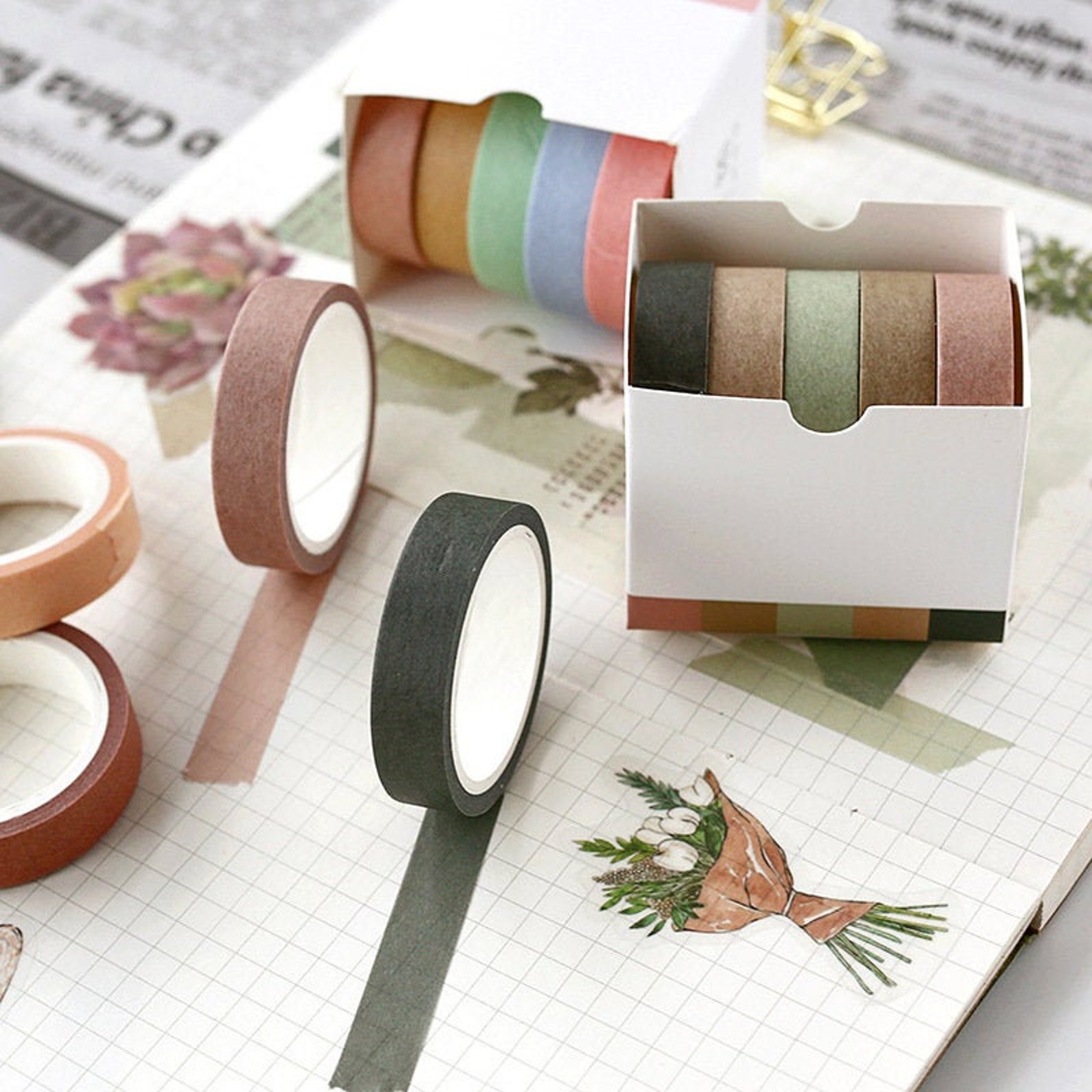 Solid Color Washi Tape Sets, 5 Rolls Masking Tape for Crafts ...