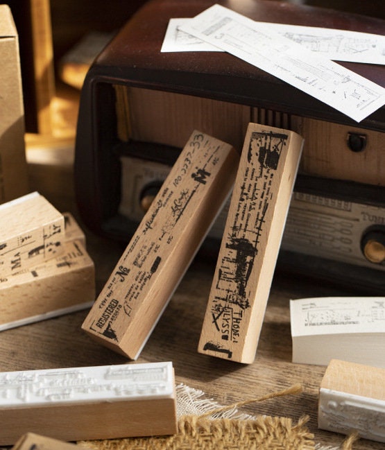 Distressed Collage Rubber Stamps Wood Mounted Vintage Style | Etsy