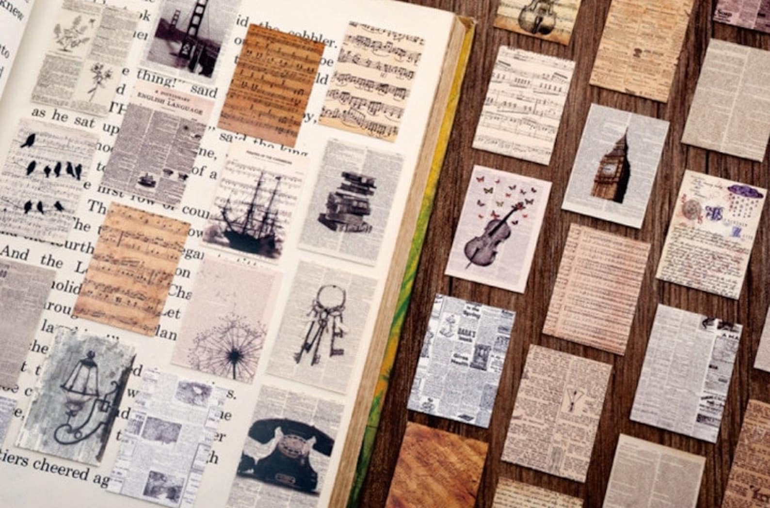 Vintage Mini Cards - 100 Small Printed Cards for Crafts, Scrapbooking ...