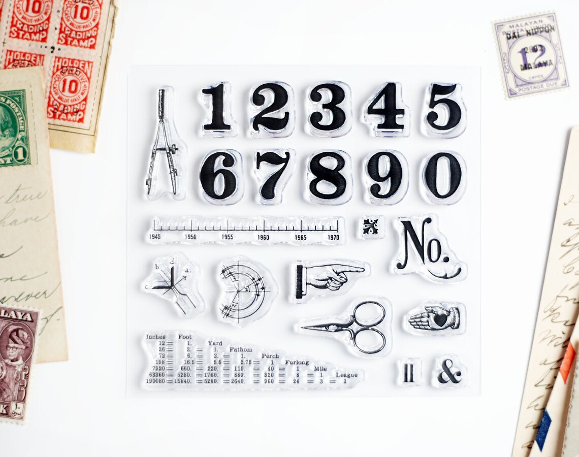 Clear Stamps - Vintage Numbers, Hands, Measurements *SHOP EXCLUSIVE ...