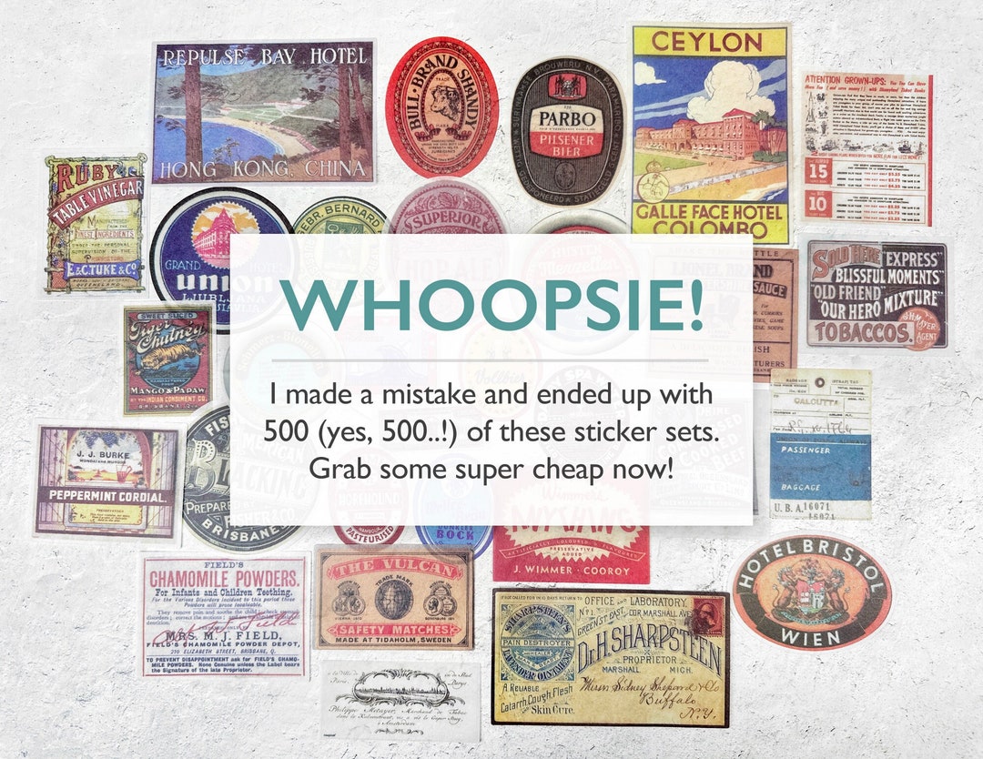 Whoopsie Inventory: Washi Sticker Set With Various Vintage Labels Like ...