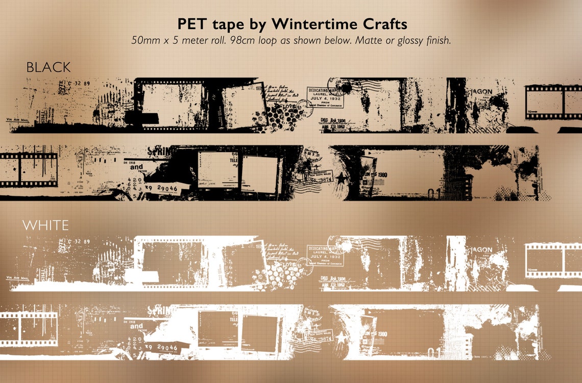 Distressed PET Tape *SHOP EXCLUSIVE* Grunge Effect, Black or White ...
