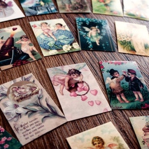 Vintage Mini Cards - 100 Small Printed Cards for Crafts, Scrapbooking ...