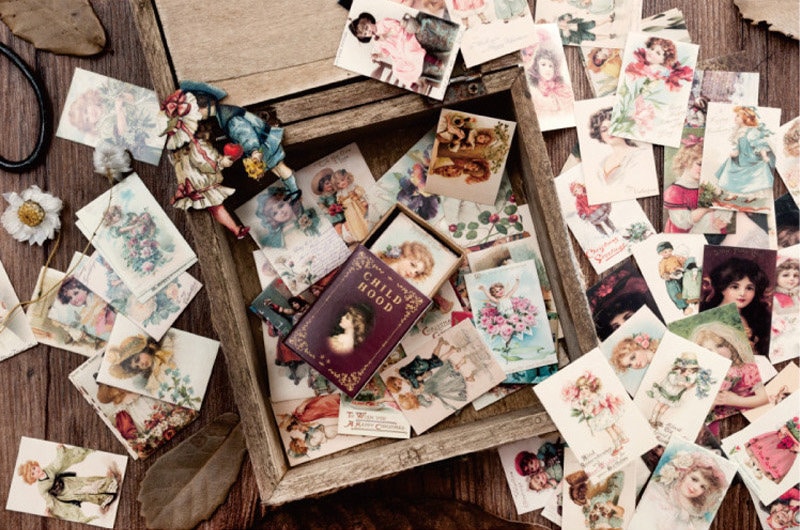 Vintage Mini Cards - 100 Small Printed Cards for Crafts, Scrapbooking ...