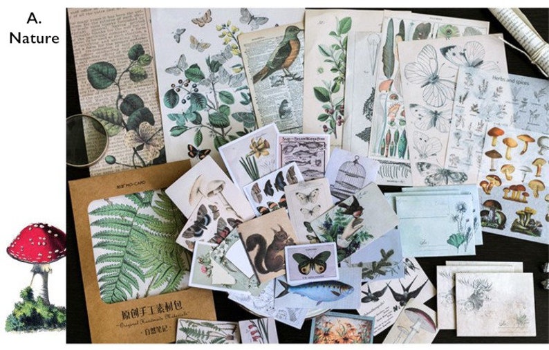 Material Packs by MOCARD Vintage Style Paper and Sticker | Etsy