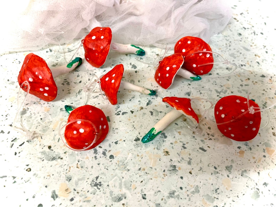 Two Polymer Clay Toadstools,pretty Hanging Ornaments,one of a Kind,hand ...