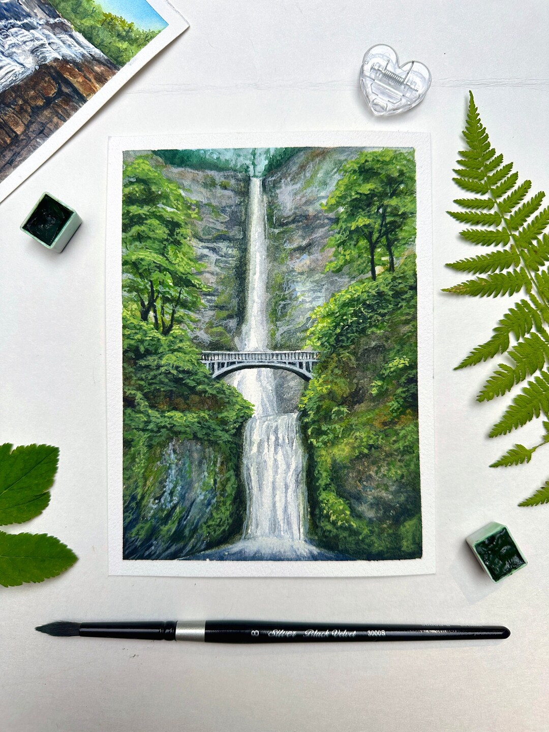 Multnomah Falls Original Watercolor Painting Hand Painted Landscape Art ...