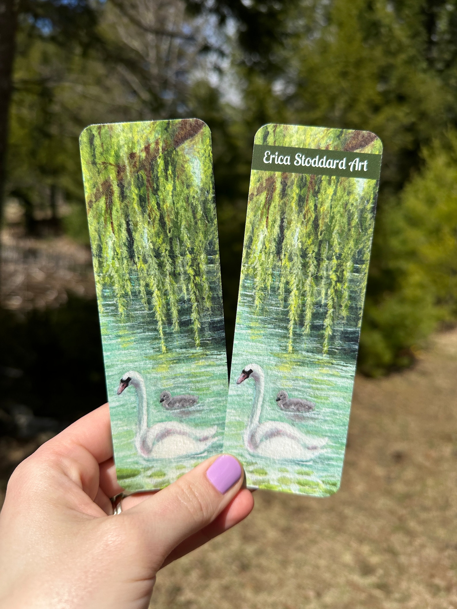 Watercolor Swan Bookmark: Lake Willow Tree Art Print - Etsy