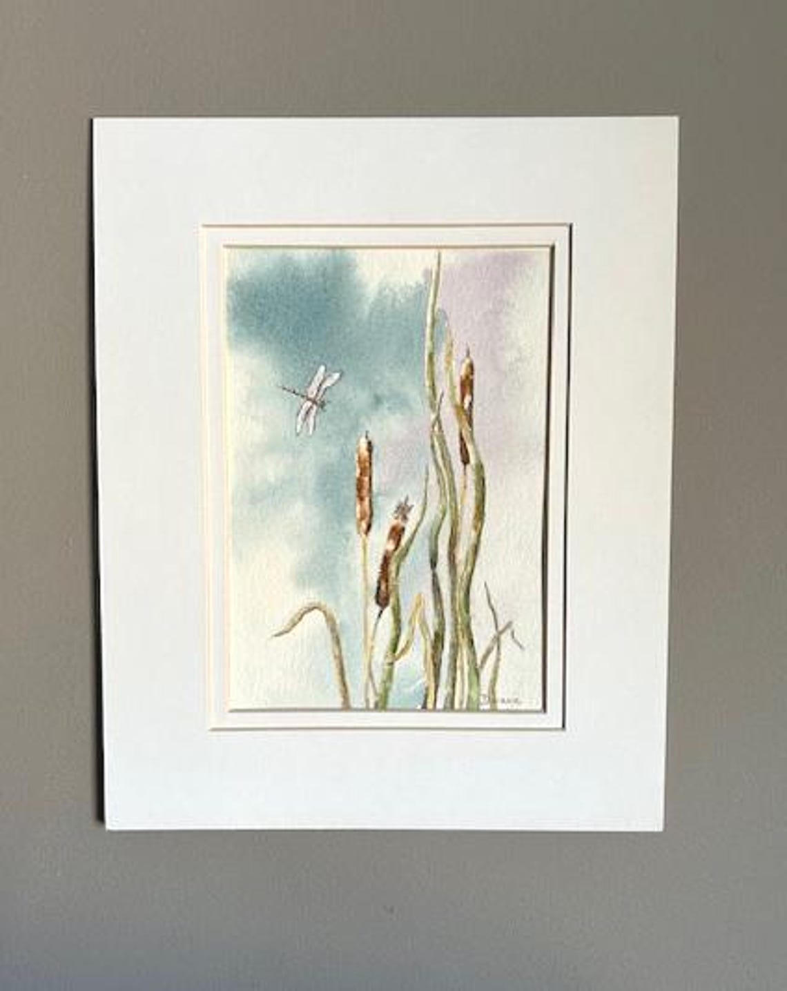 Cattails and Dragonfly Original Watercolor Painting - Etsy