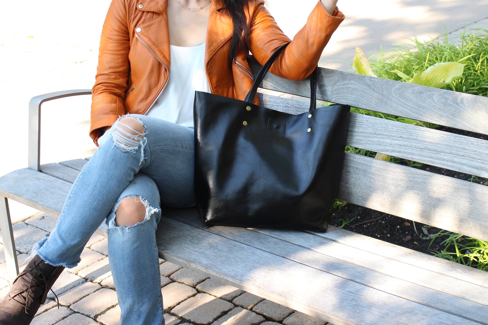 SALE - Broadway Shopper Bag,brown Italian Leather Womens Handbag, Black ...