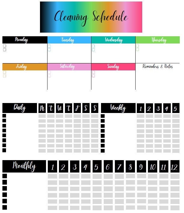 Printable Blank Cleaning Schedule Chart - Etsy
