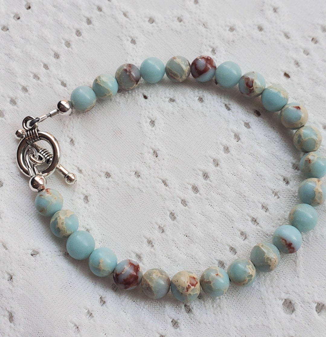 Light Blue and Brown Jasper Beaded Bracelet 6mm/nurturing and ...