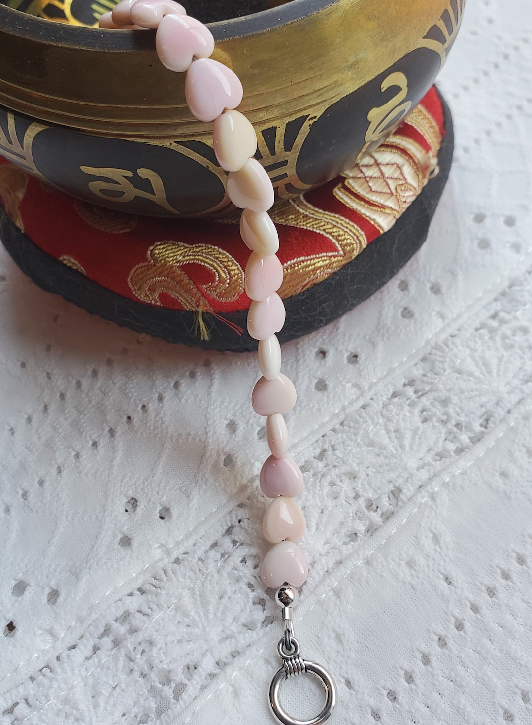Queen Conch Heart Bracelet – 6MM Pink and Peach Shell Beads – Handmade ...