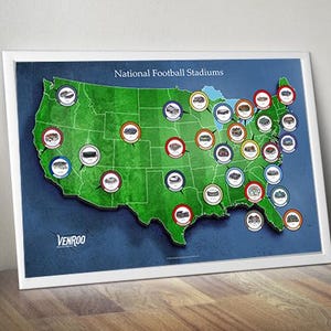 Pro Football Stadium Map Poster - Great Gift for Your Football Fan - Etsy