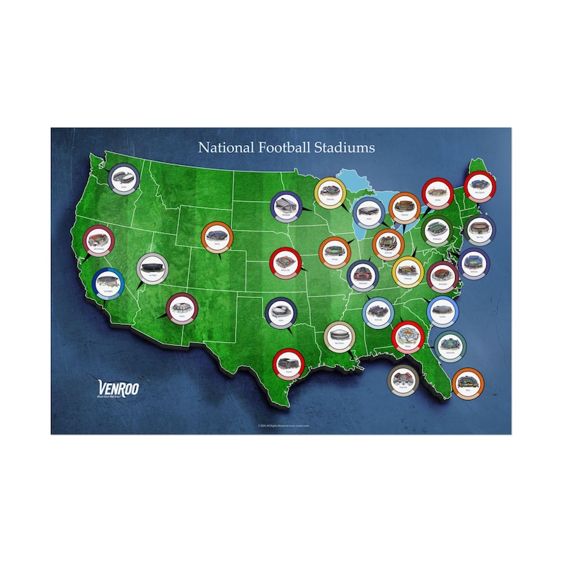 Pro Football Stadium Map Poster - Great Gift for Your Football Fan - Etsy