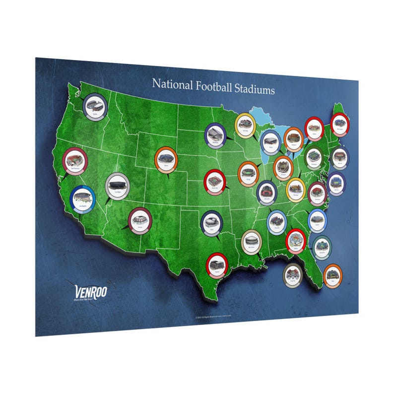 Pro Football Stadium Map Poster - Great Gift for Your Football Fan - Etsy