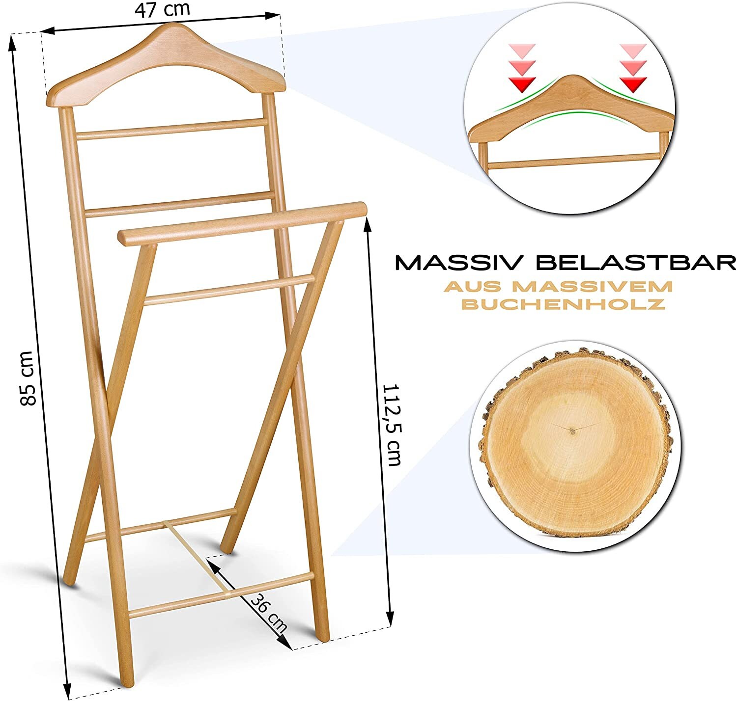 Valet Clothes Butler Valet Stand Solid Beech Wood in 3 Colors White ...