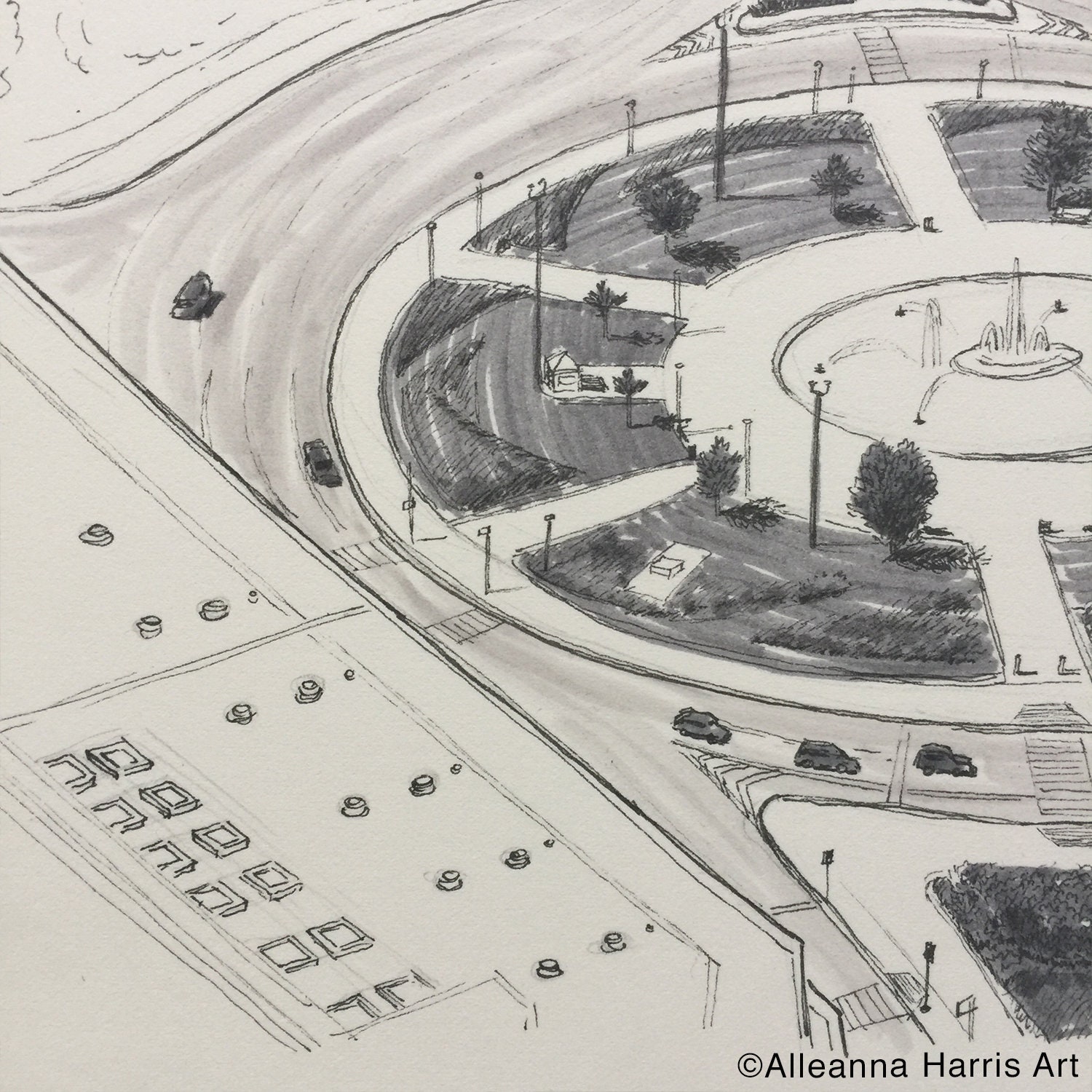 Logan Square Original Drawing // Philadelphia Art // Inktober Drawing ...