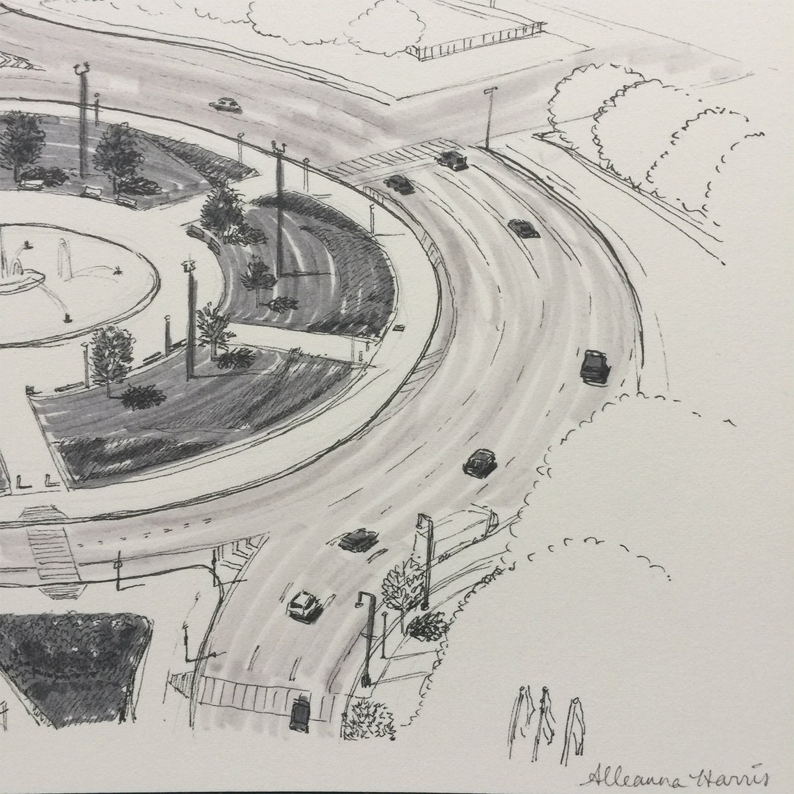 Logan Square Original Drawing // Philadelphia Art // Inktober Drawing ...