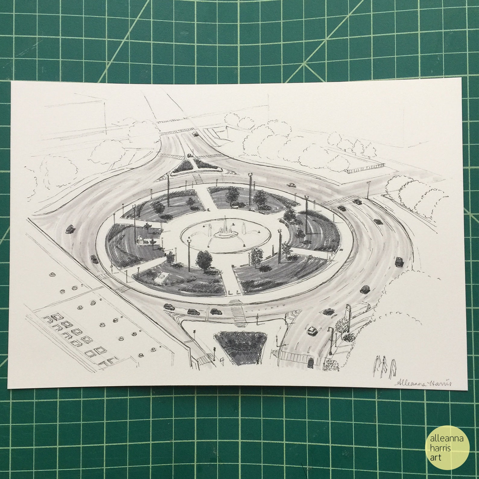 Logan Square Original Drawing // Philadelphia Art // Inktober Drawing ...