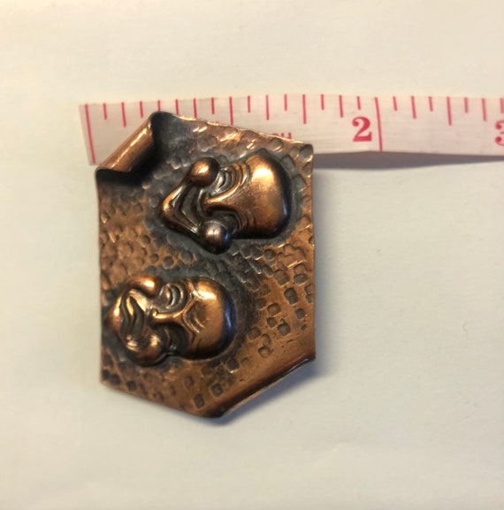 Quirky Copper Comedy and Tragedy Theatre Mask Pin/Bro… - Gem
