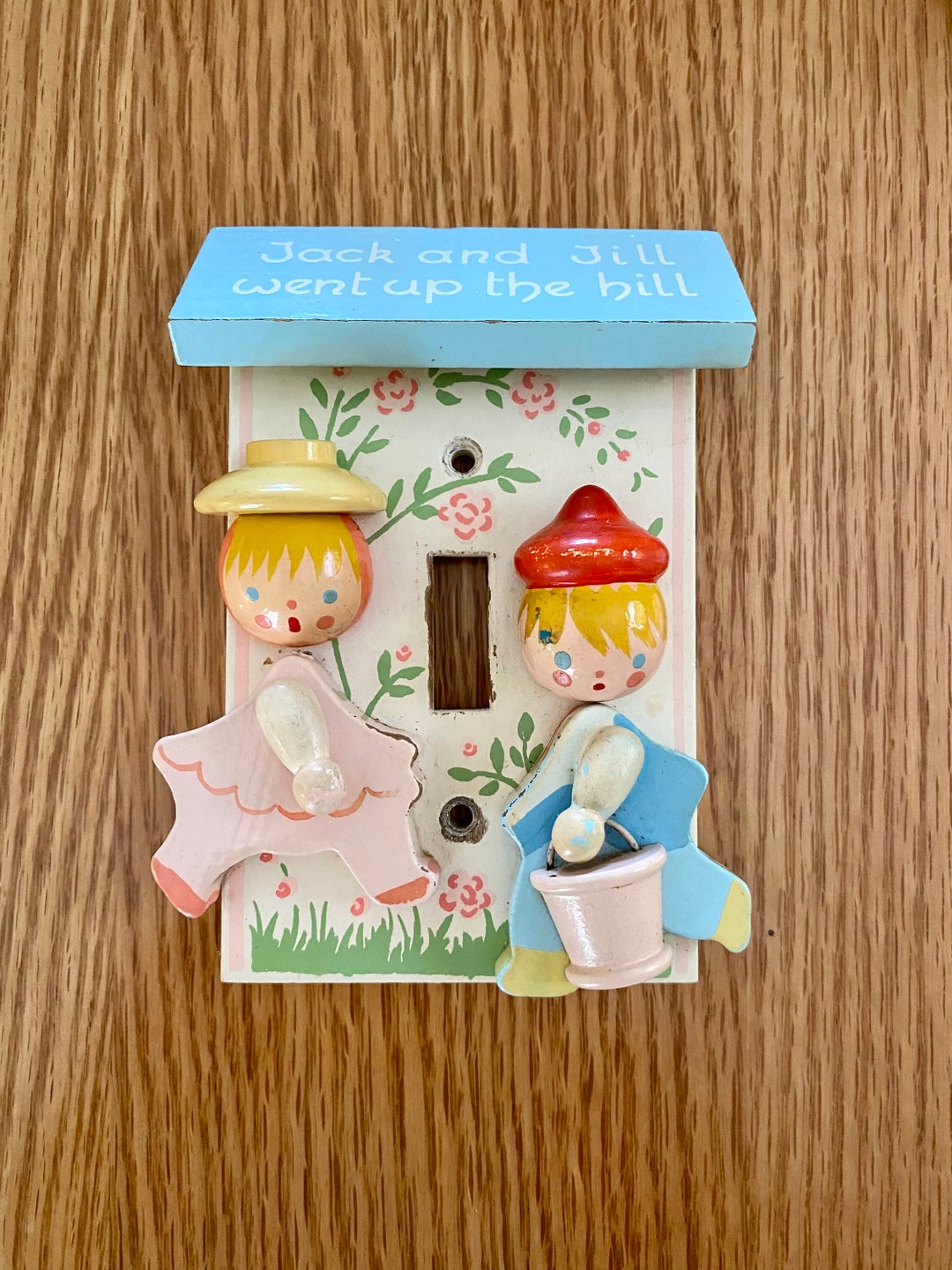 Adorable Vintage 1960s Jack & Jill Painted Wood Light Switch Plate ...
