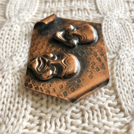 Quirky Copper Comedy and Tragedy Theatre Mask Pin/Bro… - Gem