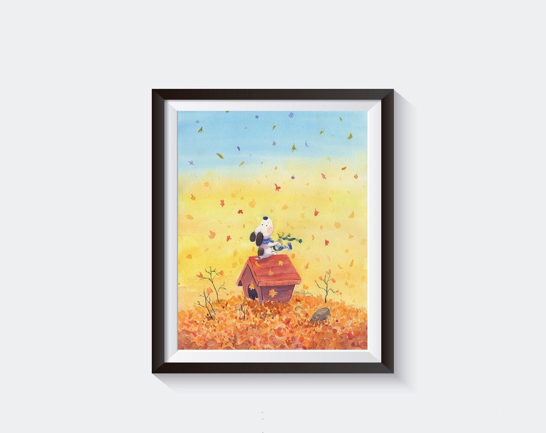 Snoopy and Woodstock in Fall Watercolor Print - Etsy