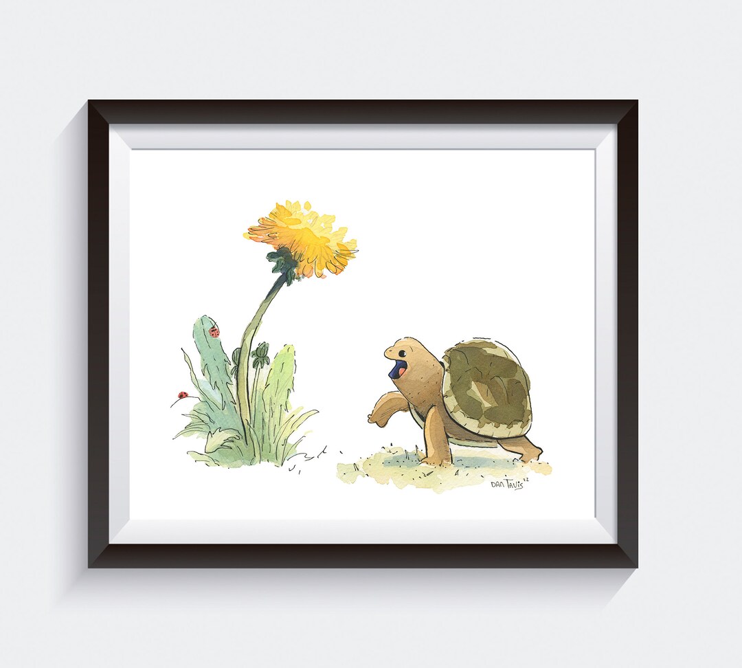 Turtle and Flower Cute Nature Art Print - Etsy