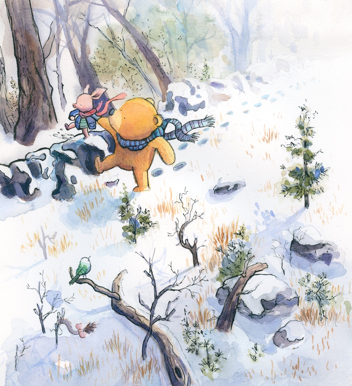 Pooh and Piglet Winter Walk Art Print | Etsy