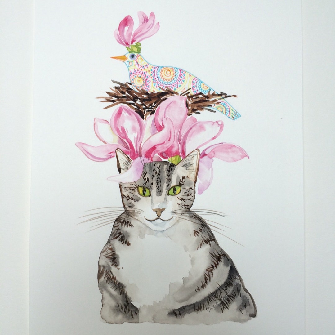Spring Fantasy Magnolia Cat in Hat - Etsy