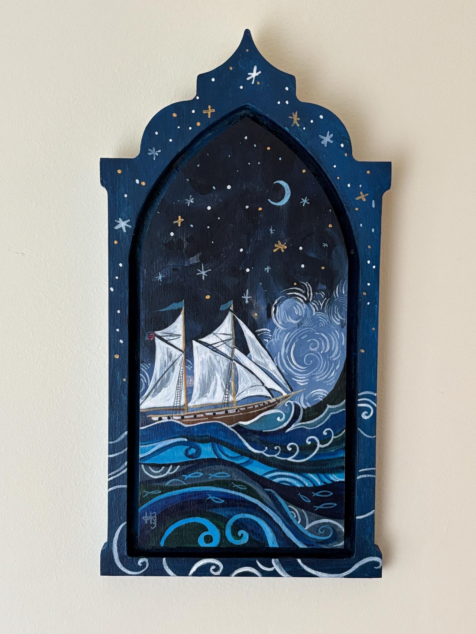 Guiding Light, Sailing Boat Guided by the Stars, Original Painting - Etsy
