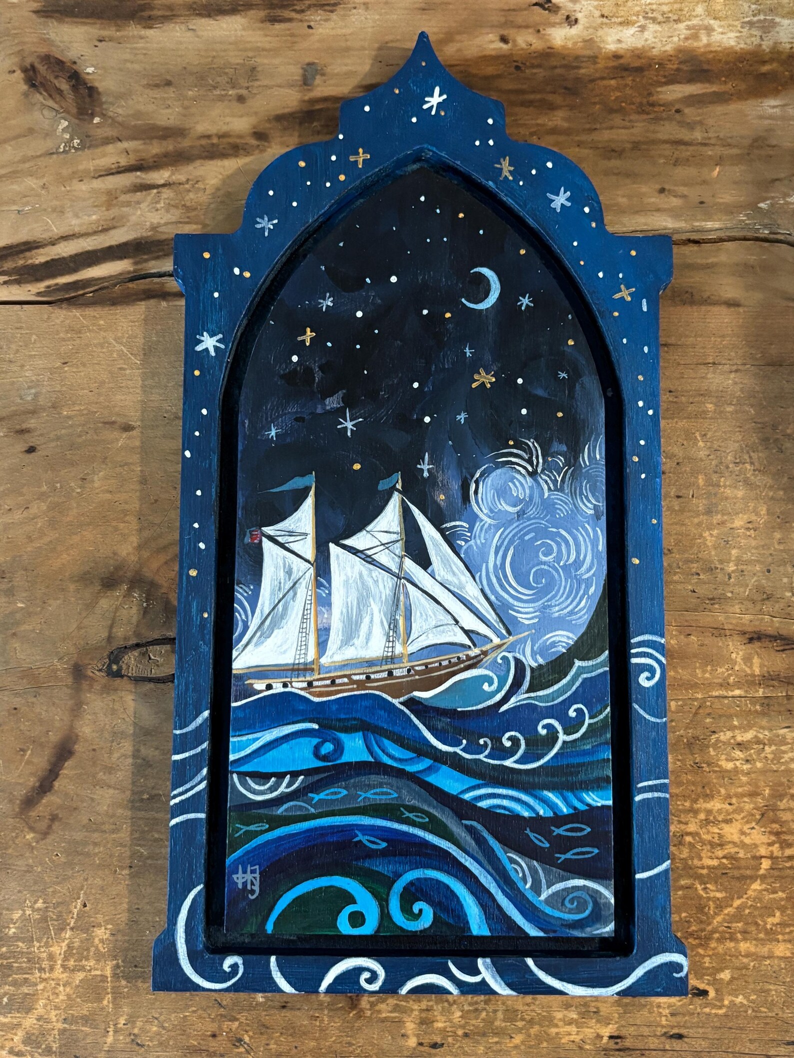 Guiding Light, Sailing Boat Guided by the Stars, Original Painting - Etsy
