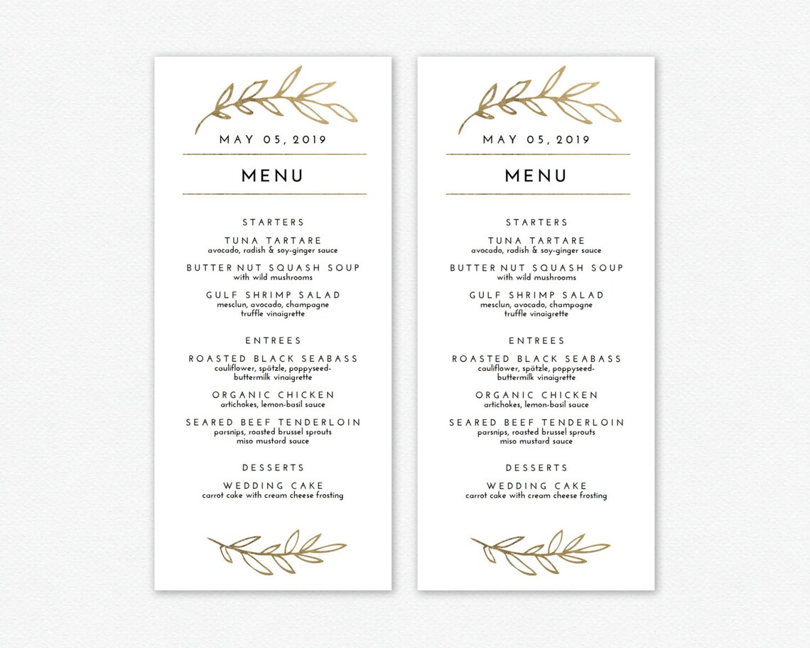 Wedding Menu Printable Printable Dinner Menu Editable - Etsy Canada