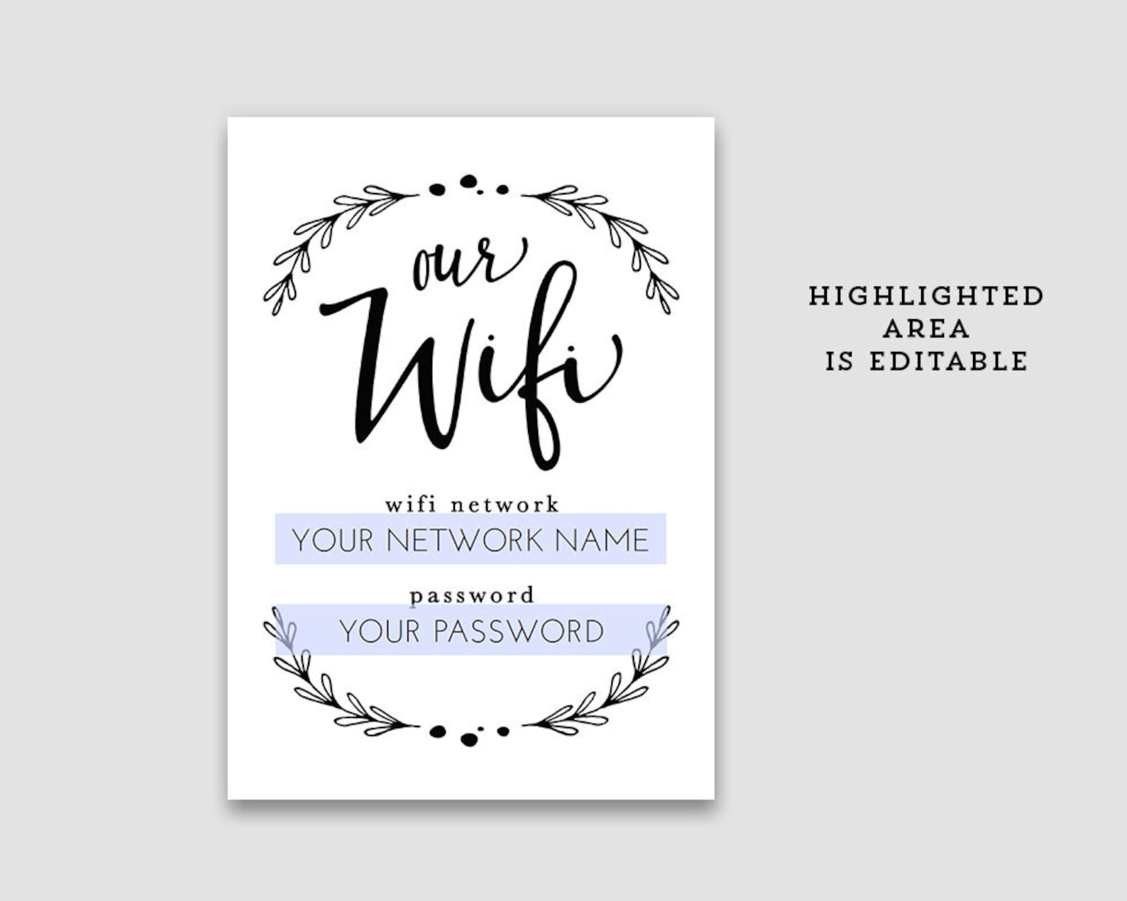 Printable Wifi Password Instant Download Custom Template - Etsy