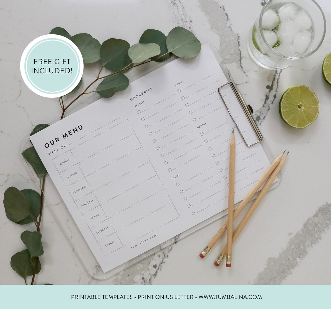 3 PIECE Menu Organizer Printable, Menu Planner, Food Journal, Food ...