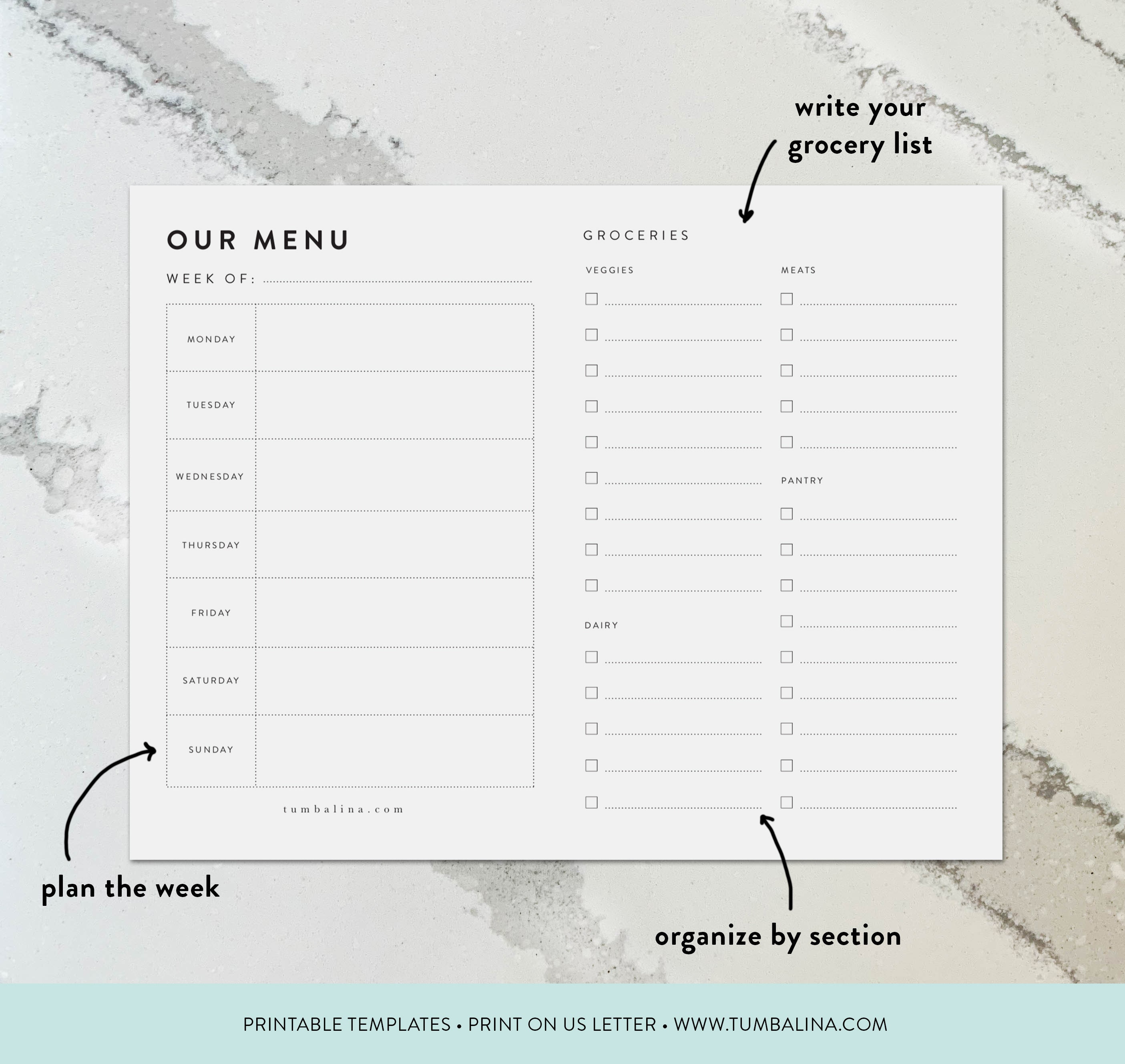 3 PIECE Menu Organizer Printable Menu Planner Food Journal | Etsy