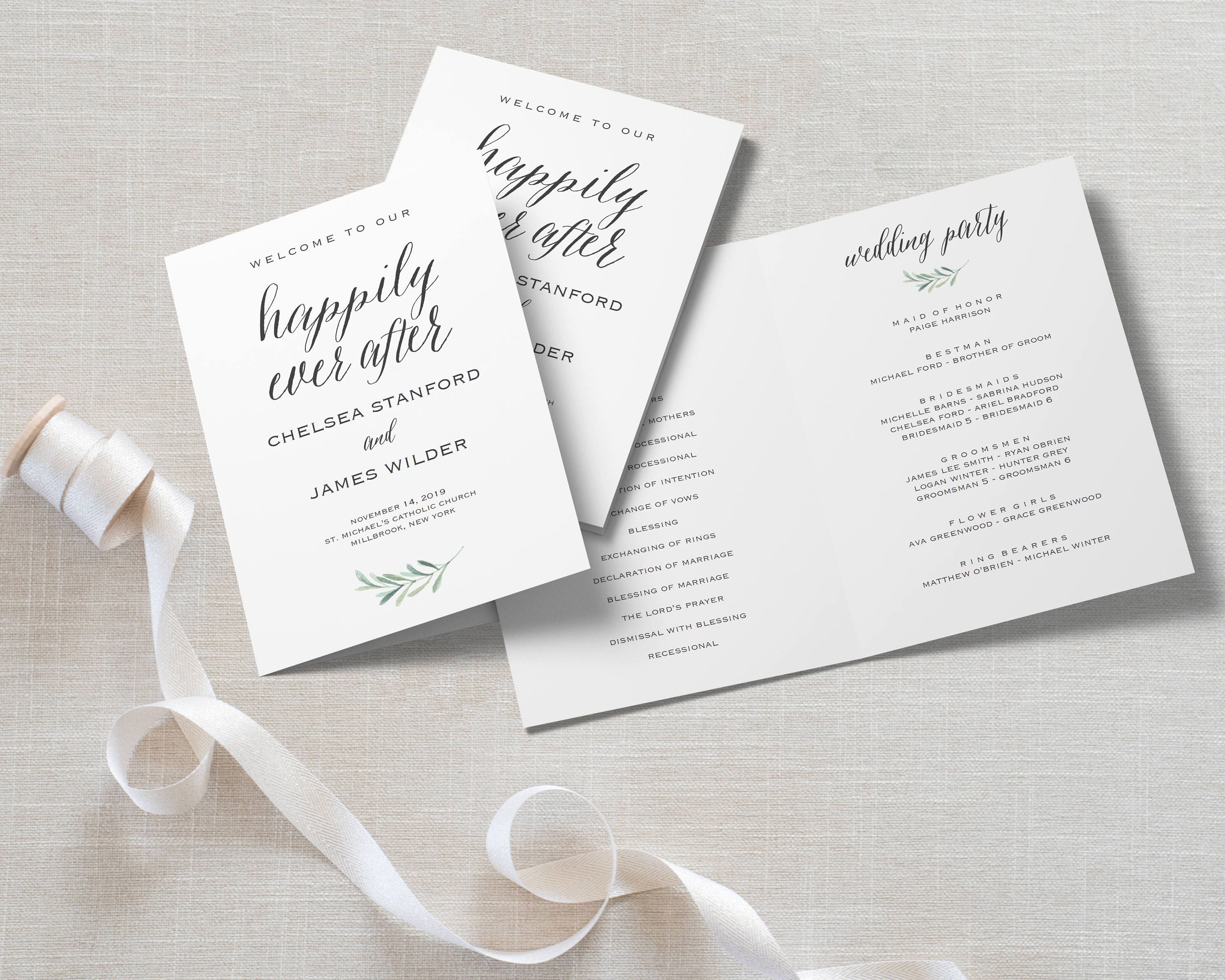 Wedding Program Folded Template Happily Ever After | Etsy