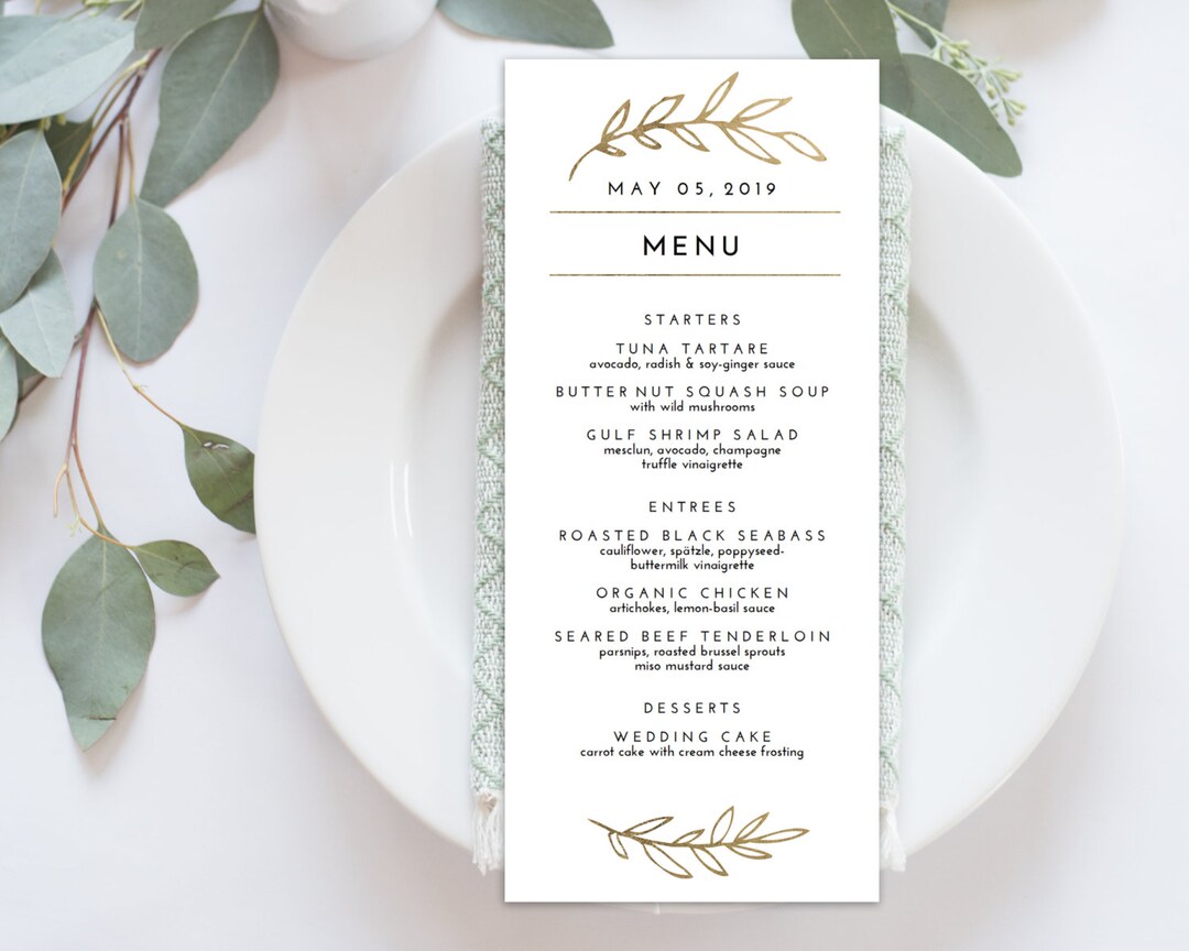 Wedding Menu Printable Printable, Dinner Menu, Editable, Template ...