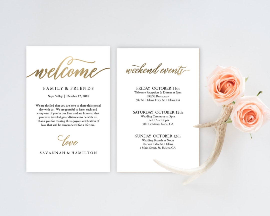 Wedding Welcome Bag Note Gold Wedding Calligraphy Welcome - Etsy Canada
