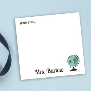 Custom Sticky Note Pads Globe // Personalized Gift Idea, Teacher ...