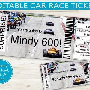 Printable and Editable Car Racing Tickets // Adobe Editable PDF ...
