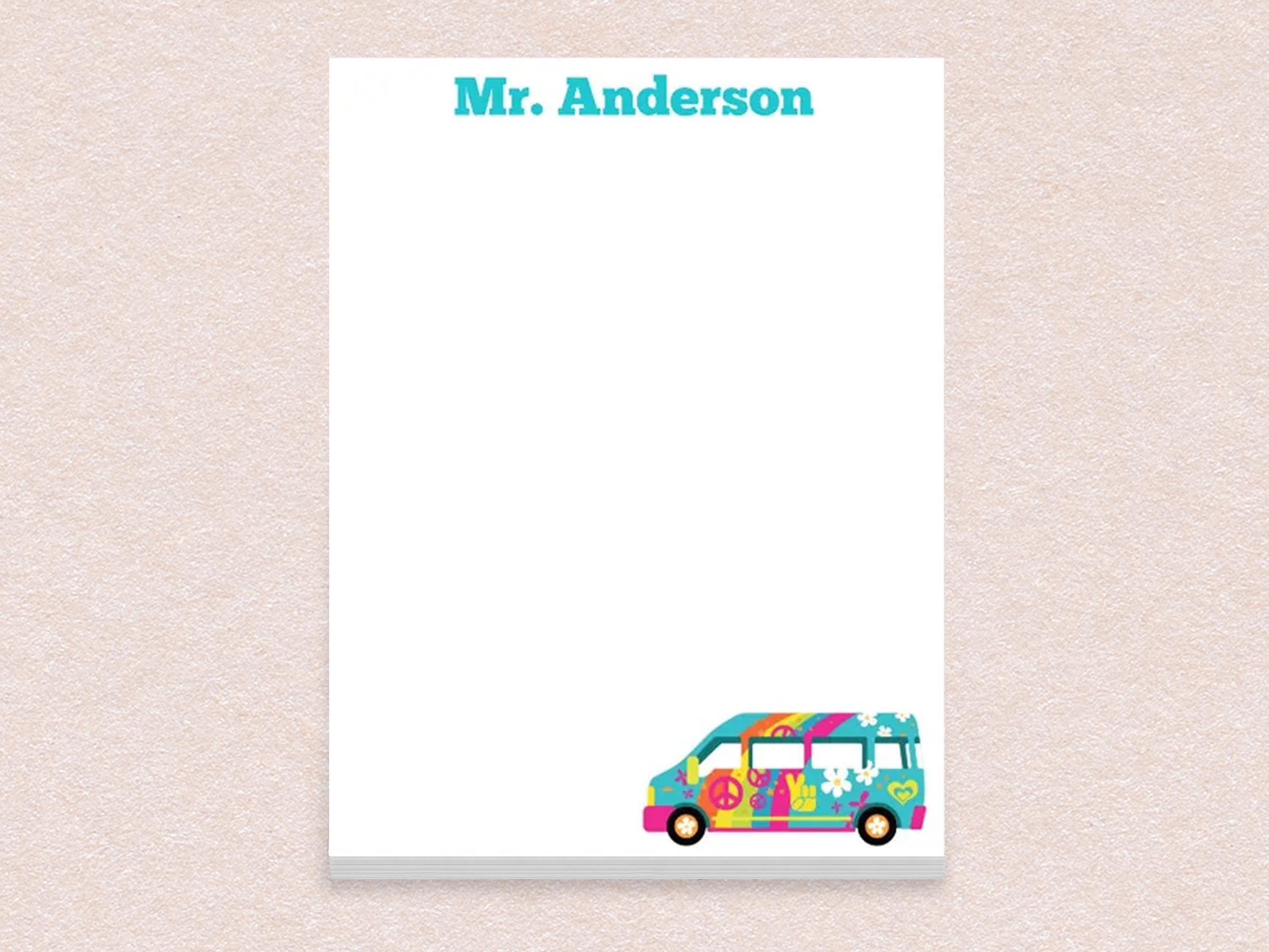 Personalized Notepad With Hippie Van Design and Custom Text // 50 ...