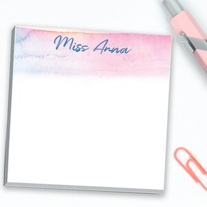 Personalized Sticky Notes // Pink & Blue Watercolor Design With Custom ...