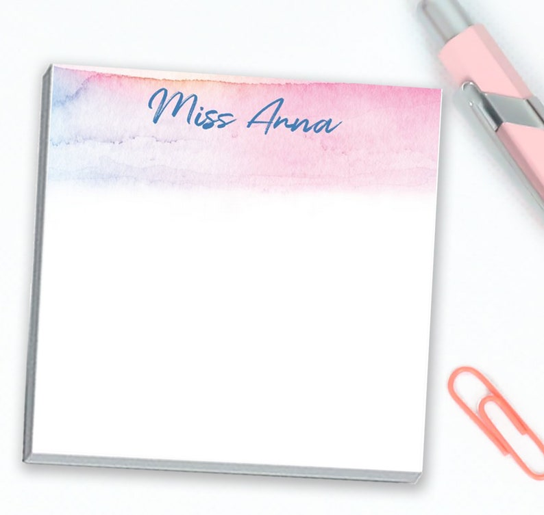 Personalized Sticky Notes // Pink & Blue Watercolor Design - Etsy